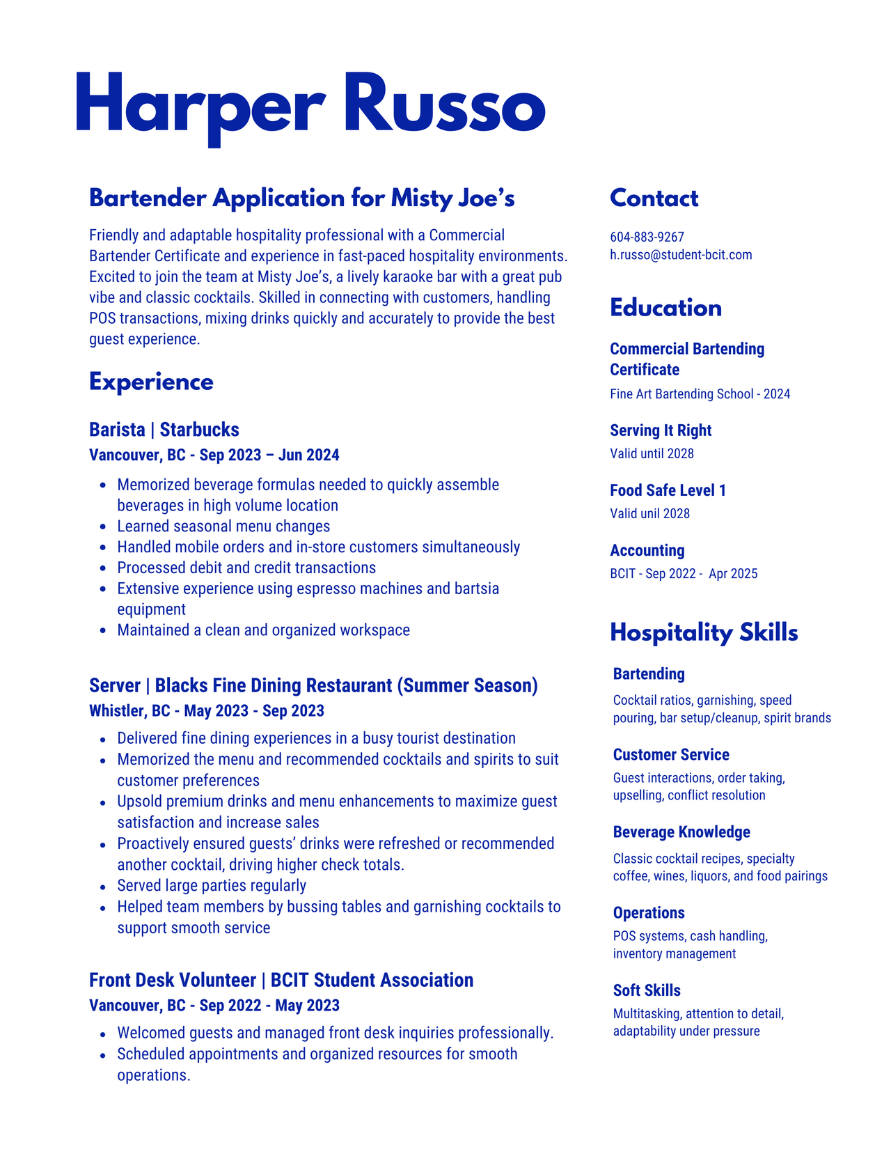 Bartender Resume Examples for New Bartenders (+Template) – Fine Art ...